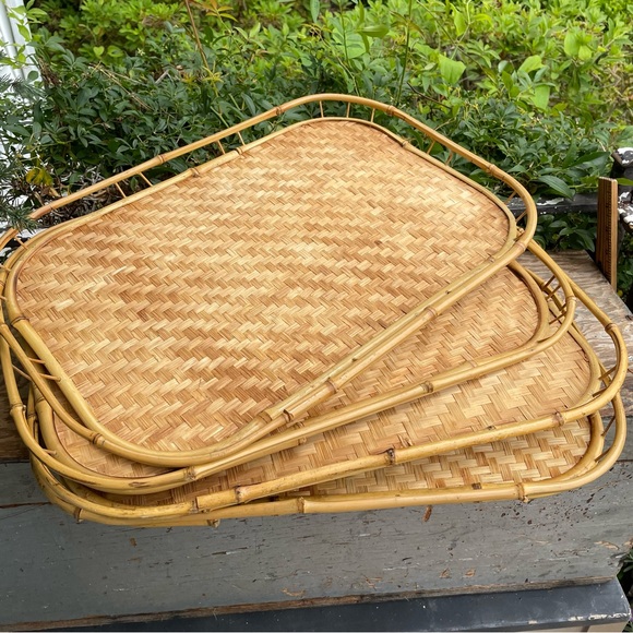 Dining | Vintage Woven Rectangular Rattan Trays Set Of 4 | Poshmark